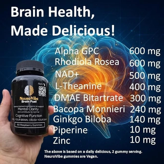 304 BRAIN FUEL Raspberry Flavor Nootropic Gumss Alpha-G PC Rhodiola ...