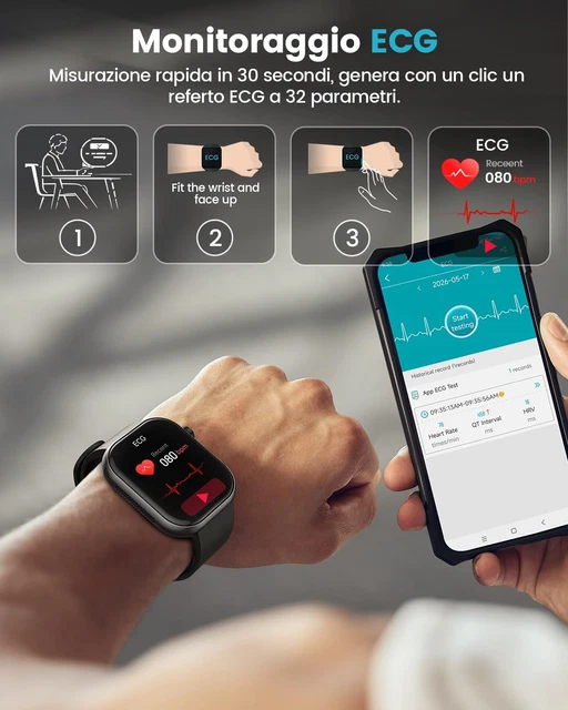 2026 NUOVO SMARTWATCH Uomo con ECG, HRV e Monitoraggio Salute 24H EUR ...