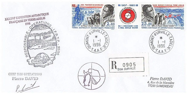 TIMBRES - TAAF- recommandé PA212A- PE victor - terre adelie 1-1-1996 ...