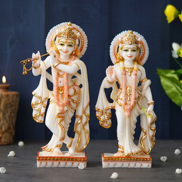 PAIR OF RADHA Krishna Murti Radhe Madhav Sculpture Gopal Gopi Figurine ...