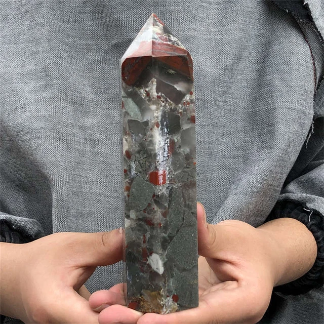 710G NATURAL BLOOD stone obelisk quartz cystal wand point tower reiki ...