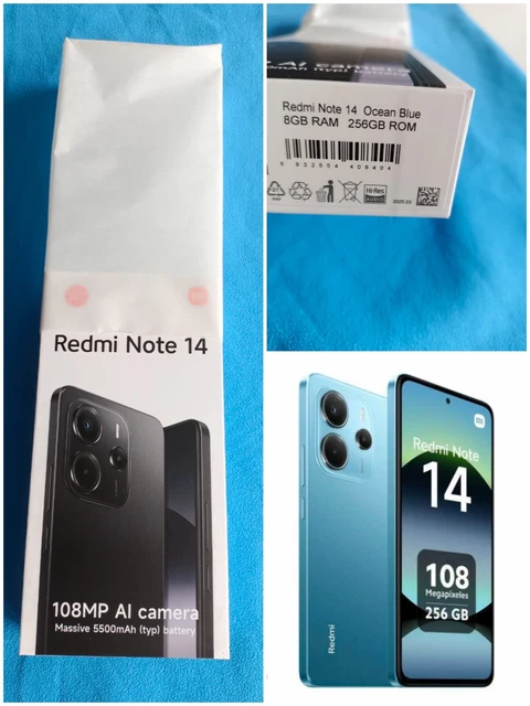 XIAOMI REDMI NOTE 14 4G NEUF Scellé, bleu, 8 + 4 GO + 256 GO + coque 2 ...