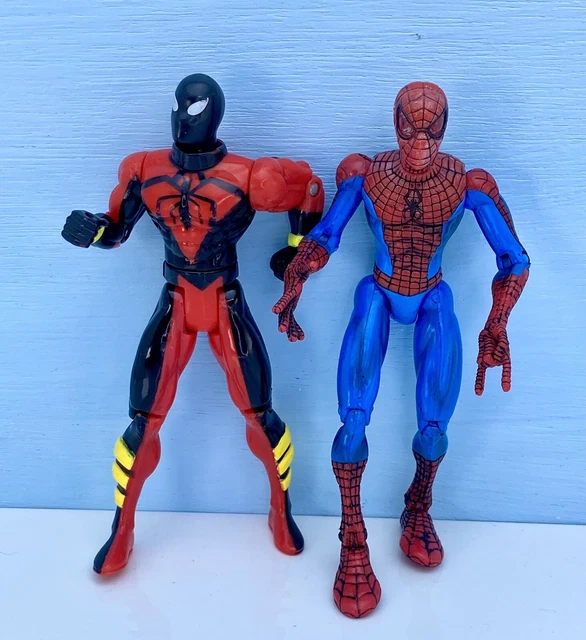 MARVEL TOYBIZ SPIDERMAN Action Figure Red Black 1994 & Blue Red 1999 ...