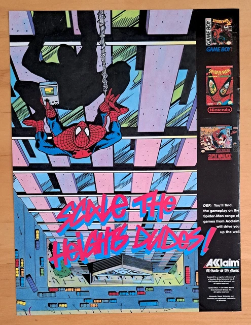 SPIDER-MAN ACCLAIM NINTENDO Game Magazine Advert Vintage Retro Snes Nes ...