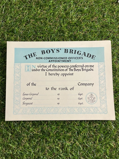 THE BOYS' BRIGADE Certificate non commissioned officers appointment ...
