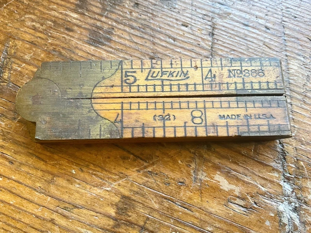 ANTIQUE LUFKIN NO. 386 Wood Brass Folding Carpenters Ruler 12” w ...