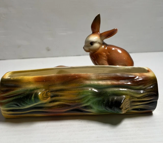 1950’S AACP KALMAR Australian Pottery Trough Ceramic Rabbit On Log Vase ...