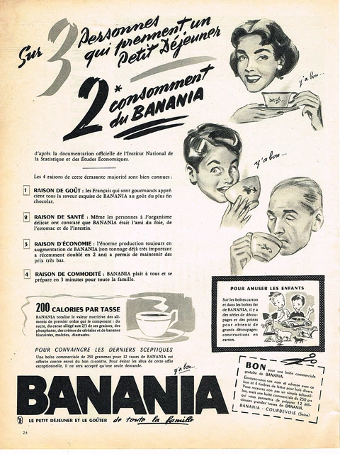 PUBLICITE ADVERTISING 1956 BANANIA boisson chocolatée EUR 3,00 ...