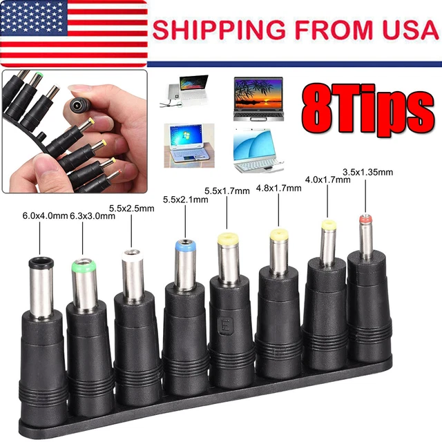 8 TIPS DC Power Adapter Plug Kit 5.5 x 2.1mm Jack Converter Barrel ...