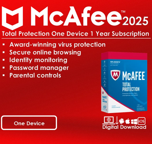 WINDOWS 11 - McAfee Total Protection 2025 1 Device 1 Year - FAST AUTOMATED £8.40 - PicClick UK