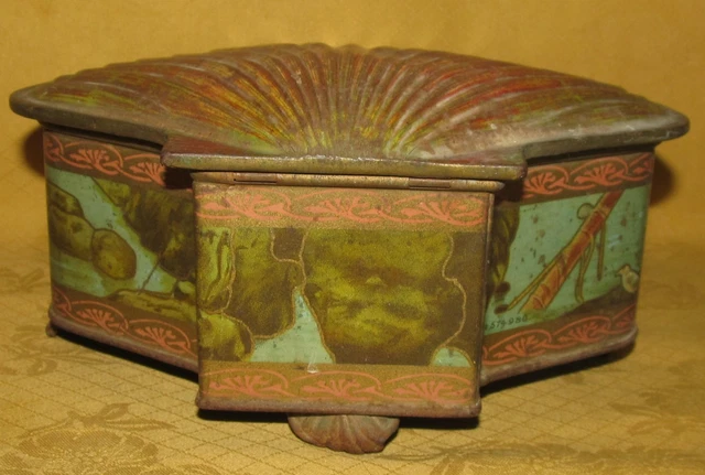 ANTIQUE LITHOGRAPHED TIN Biscuit Box Huntley & Palmers Marine Decor ...
