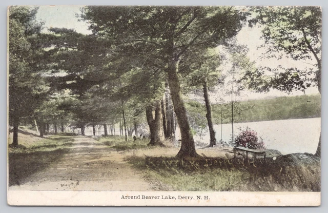 DERRY NEW HAMPSHIRE, Country Road Around Beaver Lake, Vintage Postcard ...