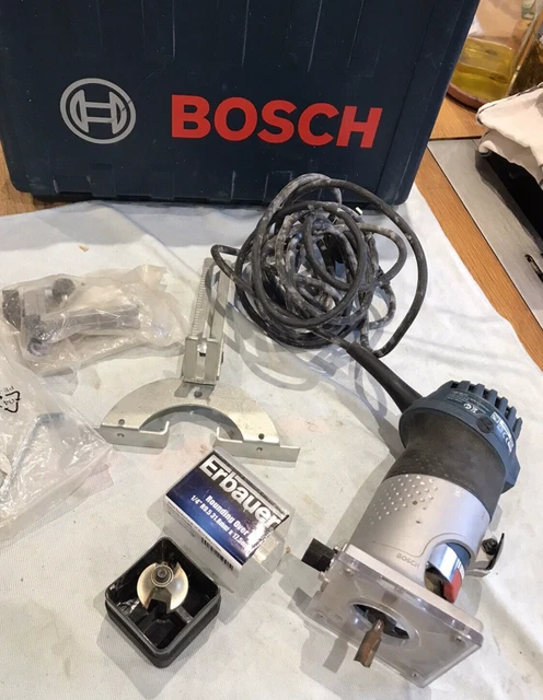 BOSCH PROFESSIONAL PALM Router GKF 600 240V & Case & Guides & Bits ...