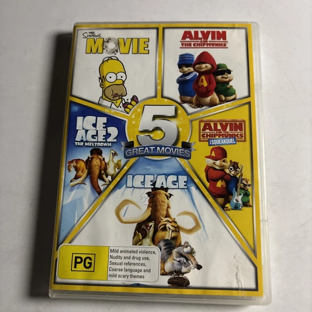 ICE AGE 1 & 2 + Alvin & The Chipmunks 1 & 2 + The Simpsons Movie DVD ...
