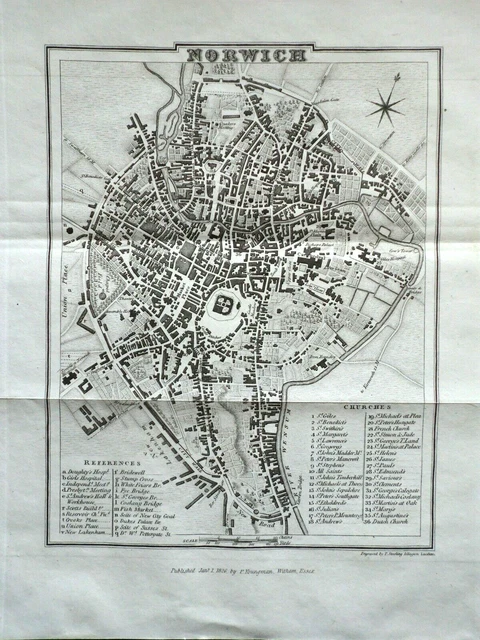 GEORGIAN MAP OF Norwich, Norfolk (1826) City Plan - Thomas Starling ...