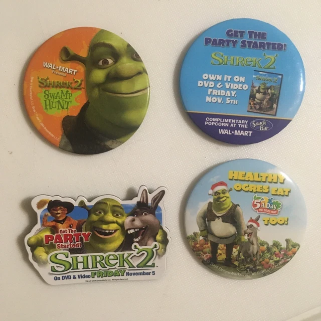 SHREK 2 MOVIE Video VHS / DVD Release Promo Pin Lot - Donkey Puss In ...