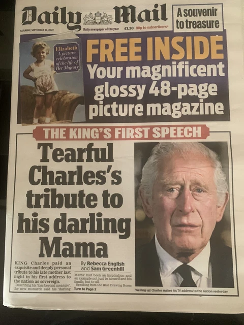 DAILY MAIL NEWSPAPER 10th September 2022 King Charles Death Of Queen ...