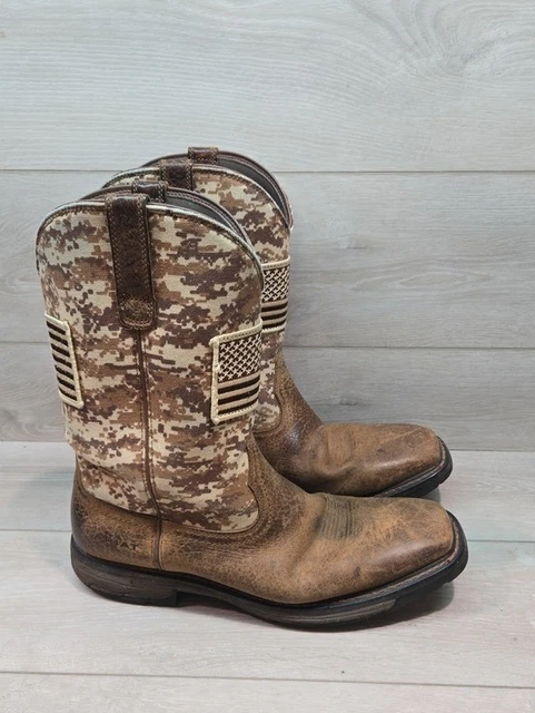 ARIAT MENS WORK Brown Leather Cowboy Square Soft Toe Boots Camouflage ...
