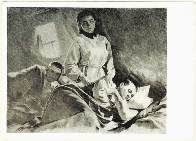 S.URANOVA 1959 RUSSIAN postcard WW2 Nurse Injured Soldiers Tent ...