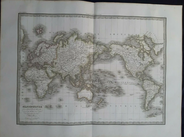 CARTE GÉOGRAPHIQUE ANCIENNE Mappe-Monde Mercator grand format 1832 Atlas EUR 90,00 - PicClick FR