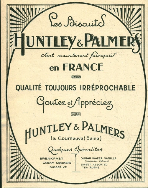 PUBLICITÉ ANCIENNE BISCUITS Huntley & Palmers 1927 issue de magazine ...