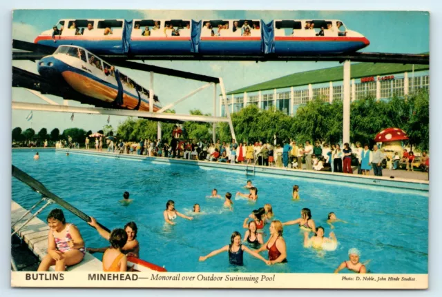 POSTCARD BUTLINS MINEHEAD Monorail Outdoor Swimming Pool - 1978 3 M4 £6 ...