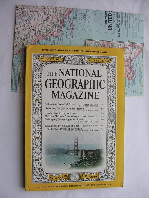 NATIONAL GEOGRAPHIC NOVEMBER 1959 California Pacific Coast MAP Ticuna ...