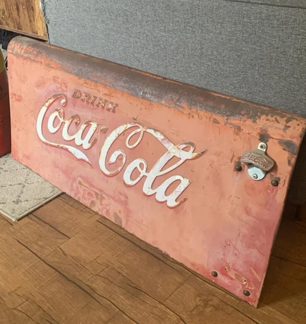 LARGE VINTAGE COCA-COLA Metal Cooler Sign 37x16” £116.49 - PicClick UK
