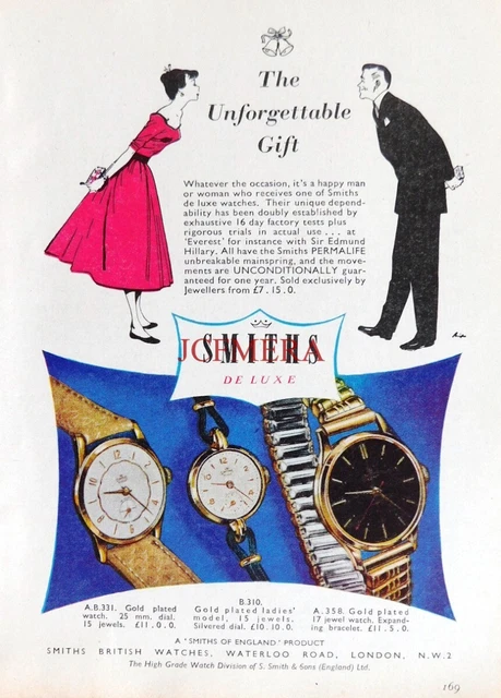 SMITHS 'DELUXE' WRIST Watches ADVERT 1955 Vintage Original Print 673/68 ...