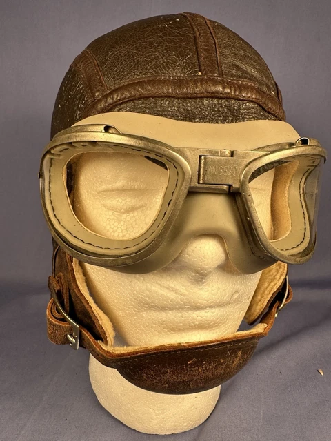 ORIGINAL WW2 US NAVY AVIATOR FLIGHT HELMET w AN6530 GOGGLES $19.95 ...
