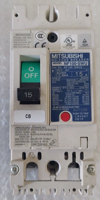 MITSUBISHI - NF100-SWU- 15A - NO-FUSE BREAKER - CIRCUIT BREAKER 2 POLE UNIT used £127.94 ...