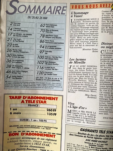B)TELE STAR DU 13/05/1989; NIcolas Hulot/ P. Sébastien/ Harley Davidson ...