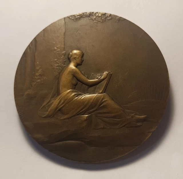 MÉDAILLE FEMME NUE ART NOUVEAU CH Pillet LEOPOLD BELLAN 80 mm 202gr ...
