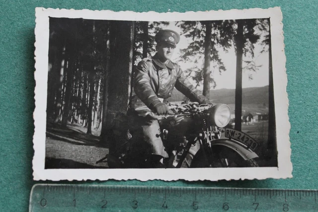 FOTO PHOTO OJ WW2 WK2 Wehrmacht NSU Motorrad Krad Beiwagen Kennung RW ...