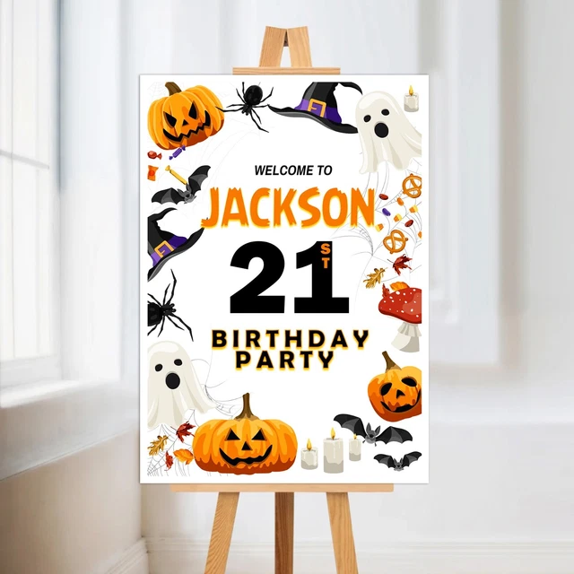 PERSONALISED HALLOWEEN BIRTHDAY Party Display Board Welcome Sign Poster ...