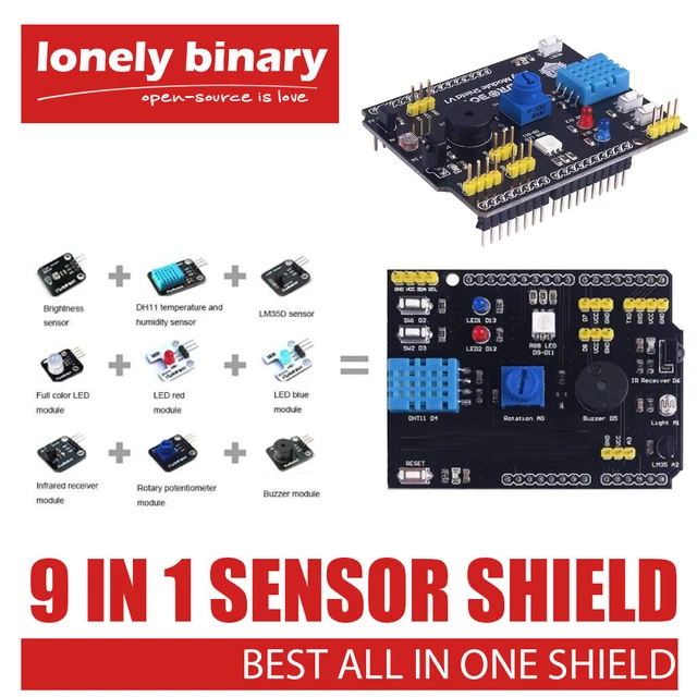 9 IN 1 Sensor Shield DHT11 LM35 INFRARED BUZZER LIGHT for Arduino UNO ...