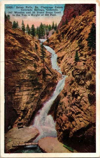 SEVEN FALLS SO. Cheyenne Canon Colorado Springs Vintage Postcard PM 2c ...