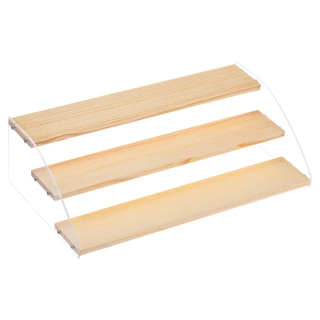 WOOD ACRYLIC DISPLAY Stand 3 Tier Wooden Risers Shelf Organizer Shelve ...