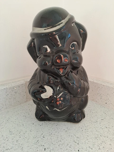 VINTAGE RARE LARGE Black Pig Ceramic Money Box Collectable Piggybank ...