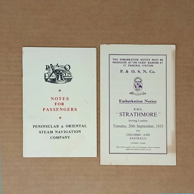1954 P&O S. N. Co Notes For Passengers + 1955 RMS Strathmore ...