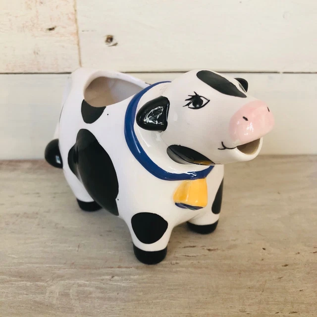 VINTAGE CERAMIC COW Creamer Pitcher Black & White Farmhouse Kitchen ...