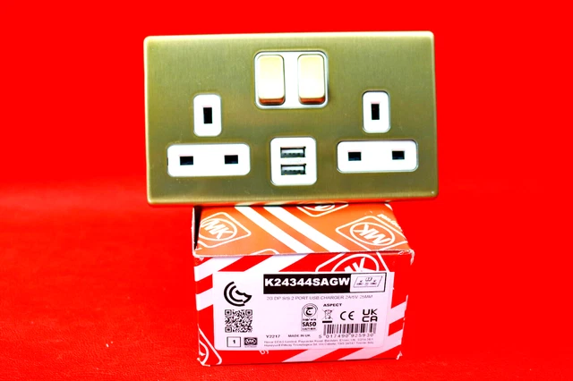 MK ASPECT 2G DP 2 Port USB Satin Gold Switched Socket K24344SAGW £44.99 ...