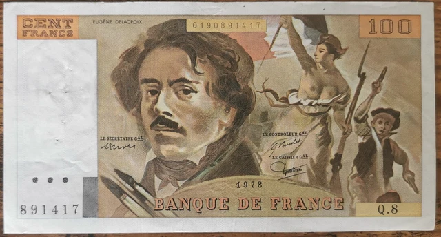 BILLET 100 FRANCS Eugène DELACROIX 1978 FRANCE Q.8 - Petit Filigrane ...