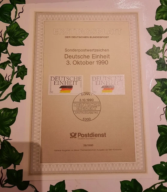 SONDERPOSTWERTZEICHEN ERSTTAGSBLATT: DEUTSCHE Einheit 3. Oktober 1990 ...