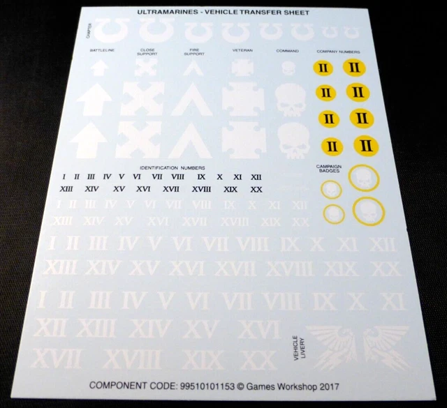 ULTRAMARINES TANK VEHICLE Decals Transfer Sheet - Warhammer 40K Space ...