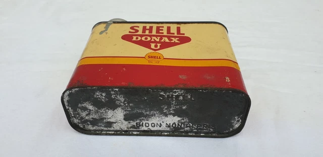 BIDON D'HUILE TÔLE ancien SHELL DONAX U motor oil garage auto déco EUR ...