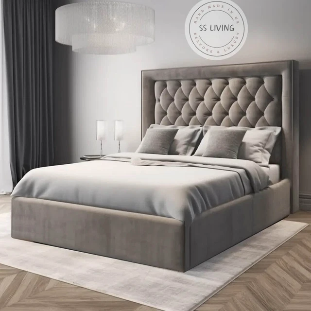 NEW JIMMY BED Frame Gaslift Storage Soft Velvet Memory Spring Mattress ...