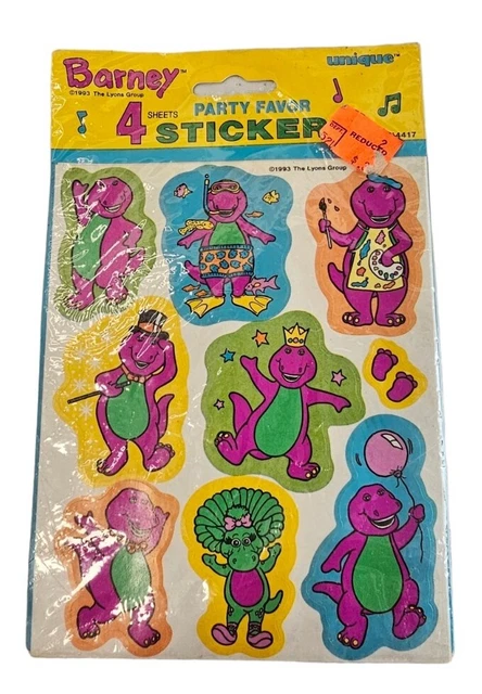 VTG 90'S BARNEY Party Favor Stickers 4 Sheets '93 New Sealed Lyons ...