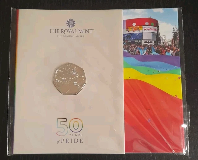 NEW. THE ROYAL Mint 2022 50 Years Of Pride UK.Coloured BU 50P Coin £0. ...