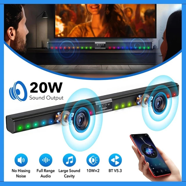 TV SOUND BAR Bluetooth Surround Speaker Home Theater For TV PC Gaming ...